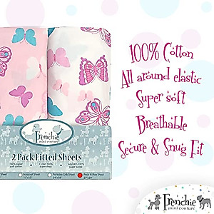 Frenchie Mini Couture, Fitted Pack n Play Sheets, 2 Pack, 100% Woven Cotton, Pack and Play Mattress Sheets, Fits Most Mini Crib & Playard, 27 x 39 x 4in, Butterfly
