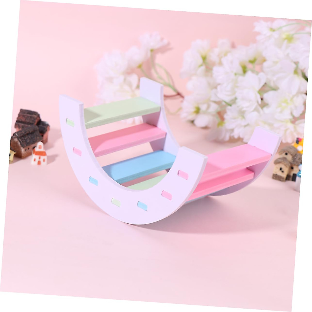 Ipetboom Chinchilla Toys Hamster Wooden Ladder Bridge Rat Chew Toy Guinea Pigs Climbing Toy Small Animals Cage Accessories for Chinchillas Gerbil Mice Ferret Rainbow Color Hamster Toys