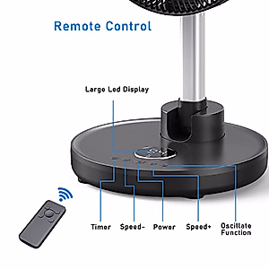 Aluan 12" Quiet Oscillating Fan with 12000mAh Rechargeable Battery, Foldaway Standing Fan/Table Fan with Remote Control, 6 Speeds Portable Pedestal Fan with Adjustable Height for Home Bedroom Travel