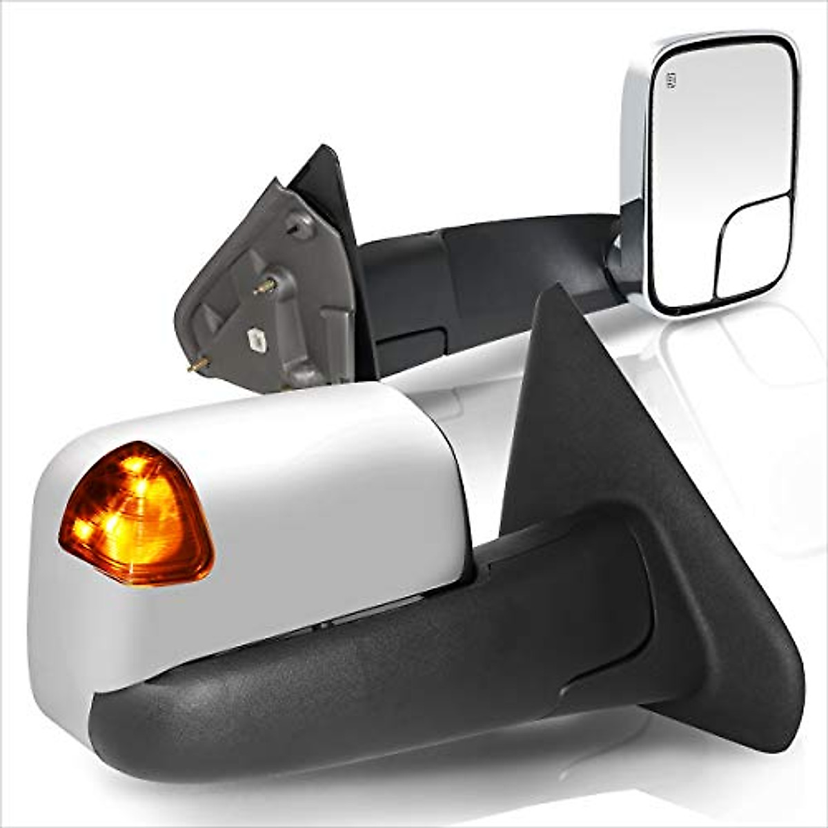[Pair] Chrome Power Heated Side View Towing Mirrors w/Amber LED Signal Compatible with 02-09 Dodge Ram 1500-3500