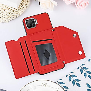 NVWA Compatible with Oppo F17 Phone Case, Red Back Phone Cover Leather Wallet Magnetic Closure Credit Card Slot Holder Kickstand Heavy Duty Protection Without Wrist Strap Shockproof Protective