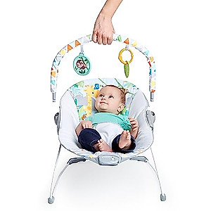 Bright Starts Safari Fun 3-Point Harness Vibrating Baby Bouncer with -Toy bar