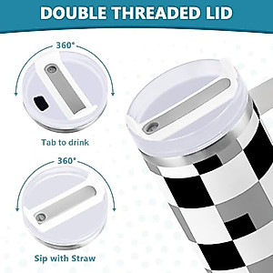 RPLIFE Black and White Checkerboard 40 Oz Tumbler with Handle, Stainless Water Bottle, Insulated Tumbler with Straw