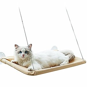 Cat Bed Window, Cat Window Hammock Window Perch , Safety Cat Shelves Space Saving Window Mounted Cat Seat for Large Cats (Large, Beige)