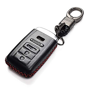 Vitodeco Leather Smar Key Fob Case Compatible with Acura RDX, MDX, ILX, TLX 2016-2020 (4-Button, Black/Red)