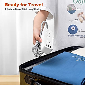 Power Strip Surge Protector, 5Ft Extension Cord, 6 Outlets with 3 USB Ports(1 USB C Outlet), 3-Side Outlet Extender, Wall Mount, Compact for Travel, Home, School, College Dorm Room, and Office