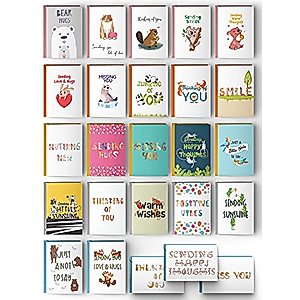 Dessie Unique Thinking Of You Cards With Greetings Inside, Assorted Color Envelopes, Gold Seals, Storage Box, 25 Large Cards