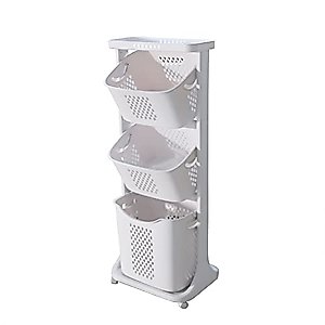 3 Tier Laundry Rack with Basket, Freestand Laundry Hamper Basket Sorter with Wheels,Clothes Storage Organizer Shelf Rolling Cart for Bathroom/Kitchen
