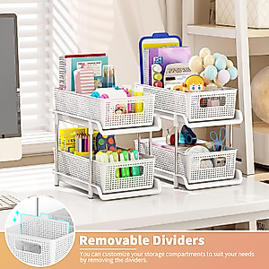 RIKOJUXI Bathroom Organizer with Dividers, 2Pcs 2 Tier Stackable Under Sink Organizers and Storage Cabinet Organizers for Bathroom Kitchen Pantry Organization and Storage, Medicine Cabinet Organizer