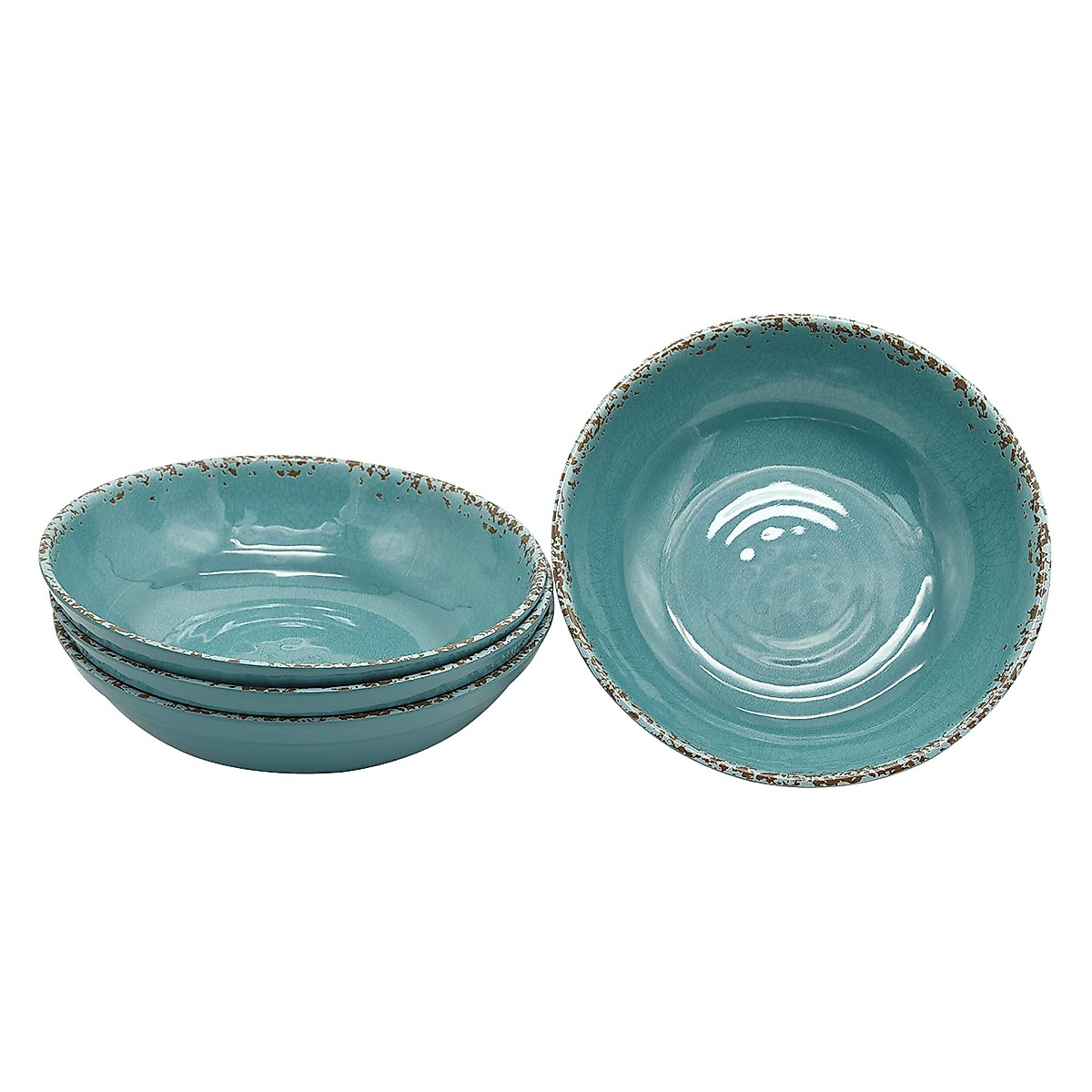 LOK-OSEMILE Gourmet Art Crackle 8.1" Melamine Salad and Pasta Bowls - Aquamarine 32 oz Set of 4