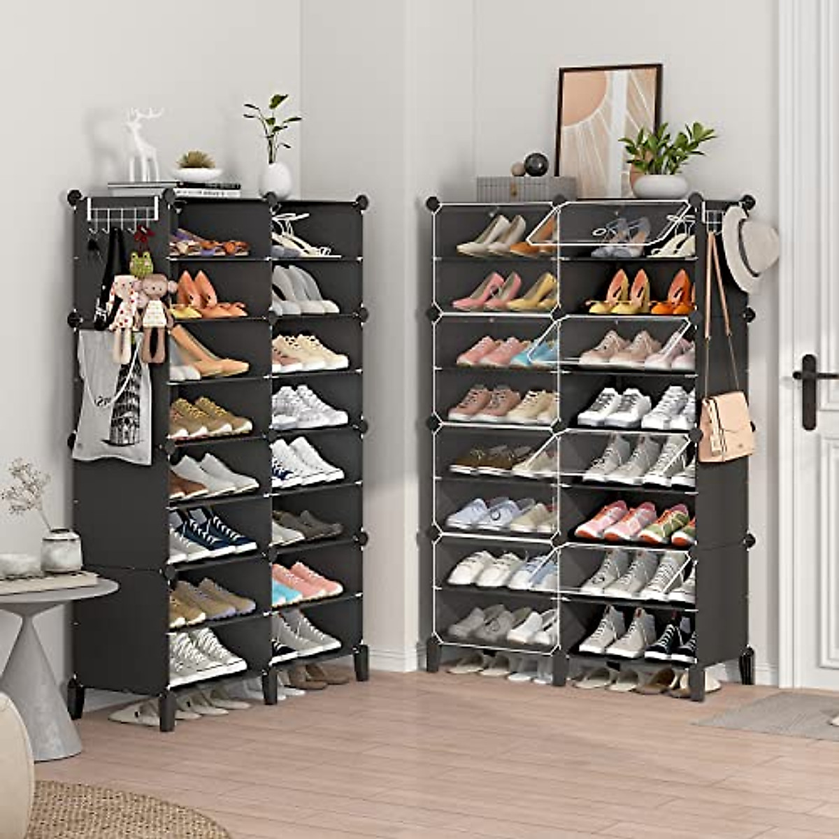 MAGINELS Shoe Rack Organizer for Entryway Closet Expandable 32 Pairs 8 Tier Shoe Storage Cabinet Narrow Standing Stackable Space Saver Shoe Rack for Entryway, Hallway and Closet,Grey