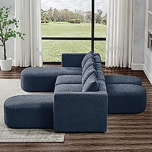 U-Shaped Stylish Comfy Sectional Sofa Couch with 2 Single Seats,Chaises and Movable Ottomans, Cloud Deep Seater Cozy Sofá Modern DIY Modular Sofa & Couch Convertible to Oversized Sleeper Sofabed