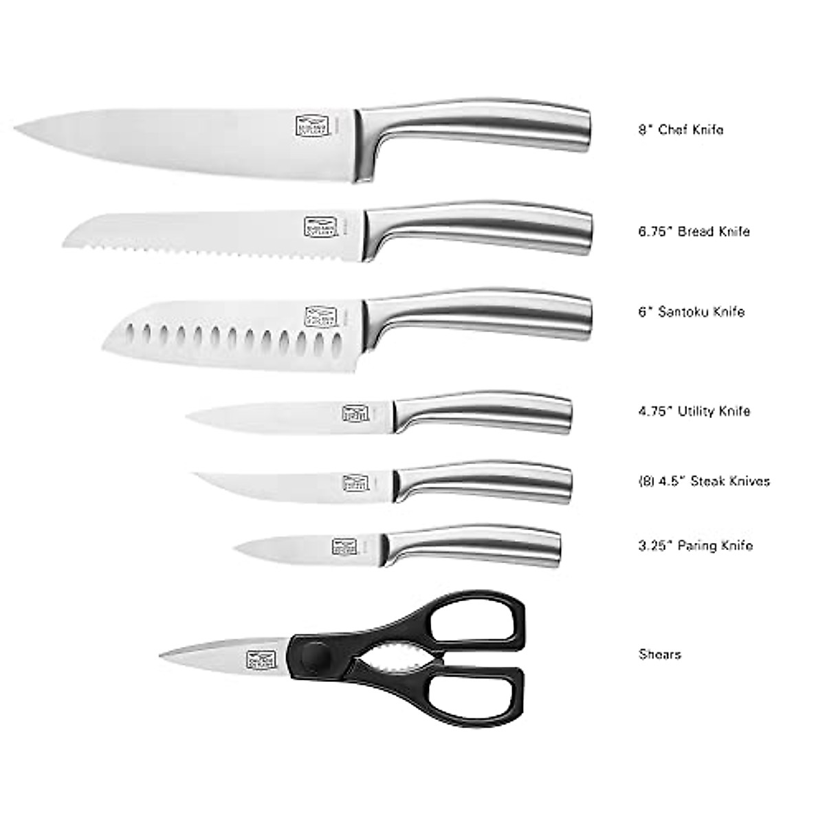 Chicago Cutlery Malden 16 Piece Stainless Steel Kitchen Knife Block Set, Stainless Steel Blade that Resist Rust, Stains, and Pitting