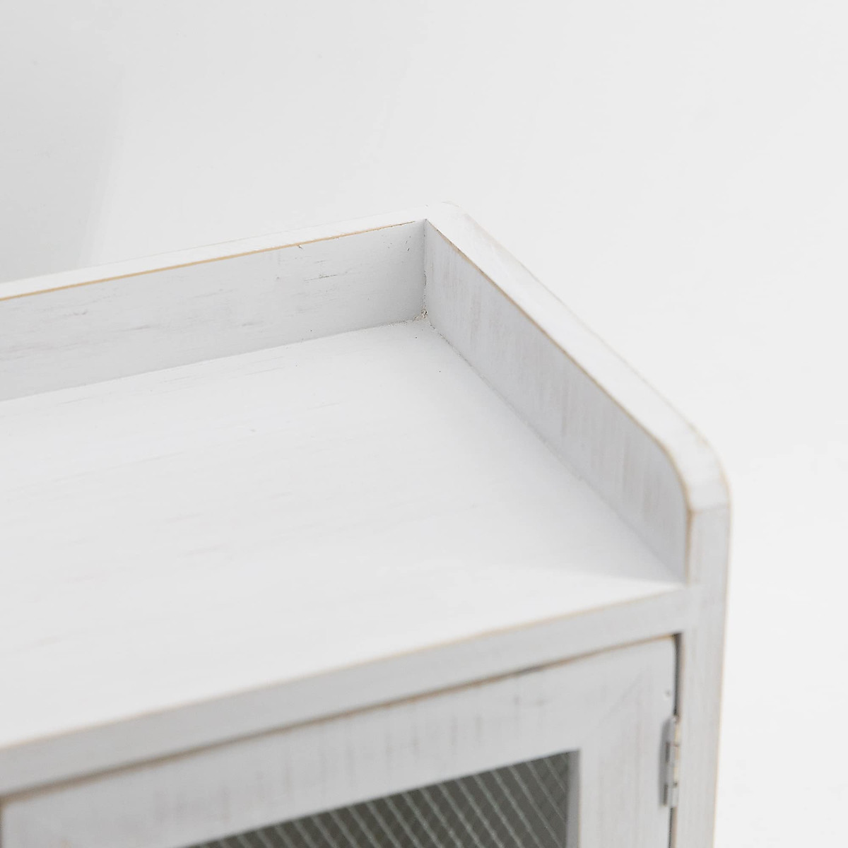 COLLECTIVE HOME - Storage Cabinet, Mini Countertop Cabinet, Wood Organizer for Kitchen Living Room Bedroom Bathroom Office with Magnetic Door, 14.5 x 6.5 x 10 (White, Wire Netting)