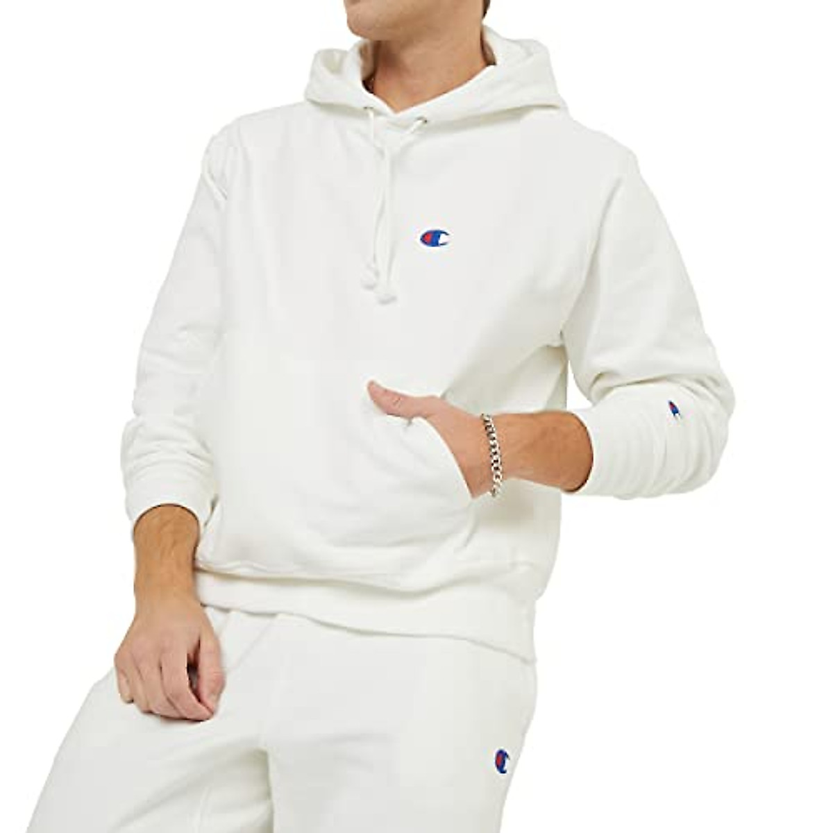 Champion mens Reverse Weave Pullover, Left Chest C Hoody, White-y06145, Small US