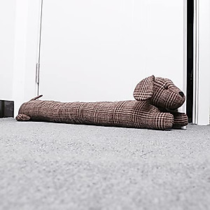 Sanlykate Dog Under Door Draft Stopper for Bottom of Door, 3LB 34-36 Inch Heavy Duty Decorative Animal Fabric Door Draft Blocker, Save Energy Soundproof Seal Guard, Plaid Brown