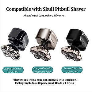 Shaver Replacement Heads Blade Compatible with Skull Shaver Replacement Blades,Compatible with Skull Carver Pitbull Gold PRO/Platinum PRO/Silver Replacement Blades,Waterproof with Brush,4 Pcs.