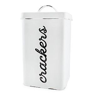 AuldHome Design Rustic White Cracker Tin; Square Enamelware Classic Cracker Canister