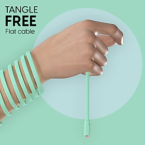 TalkWorks Flat Lightning Charging Cable Compatible w/iPhone 14/Plus/Pro/Pro Max, 13/Mini/Pro/Pro Max, 12/Pro/Pro Max/Mini, 11/Pro/Pro Max, XR, XS, XS Max, X, 8, 7, 6, 5-7' Charger Cord (Mint Green)