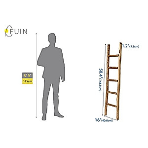 FUIN 6ft & 5ft Wood Decorative Wall Leaning Blanket Ladders Bathroom Storage Quilt Towel Display Rack Shelf Holder Rustic Farmhouse, Brown