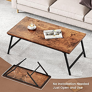 ALLSTAND Folding Coffee Table, Leg Latches Portable Sturdy Floor Table Desk for Sitting on The Floor, No Assembly Low Coffee Table for Living Room, Home, Office, Rustic Brown, 41.34L×21.65W×15.75H