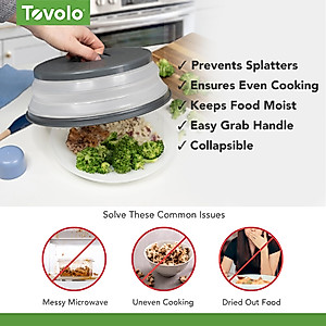 Tovolo Vented Collapsible Medium Microwave Cover (Charcoal) - Splatter Guard & Colander Kitchen Gadget for Food & Meal Prep / Dishwasher-Safe, BPA-Free Silicone & Plastic