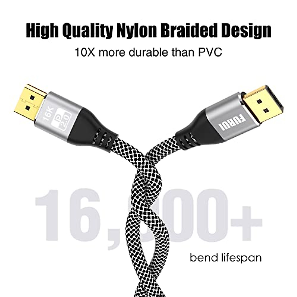 FURUI VESA Certified DisplayPort 2.0 Cable 6ft, Nylon Braided 16K DP 2.0 Cable, Supports 80Gbps, 16K@60Hz, 10K@60Hz, 8K@120Hz / 60Hz for Laptop, TV Gaming Monitor