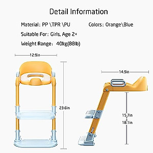 Potty Training Toilet Seat with Height Adjustable Ladder for Kids Toddlers Girls (Orange)