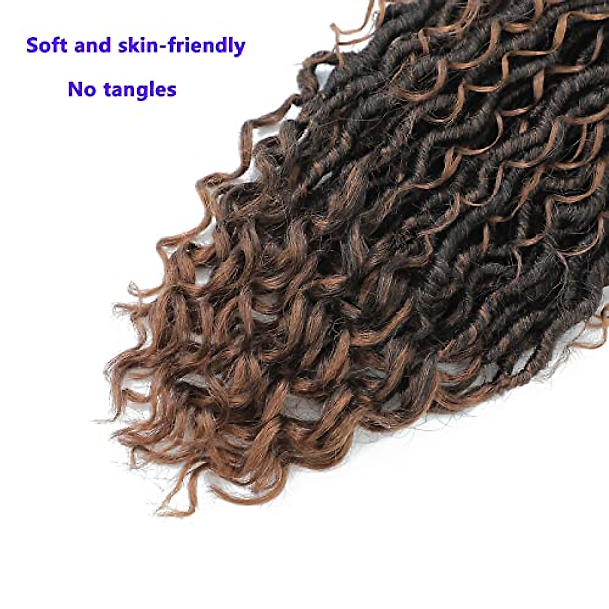 6 Packs Curly Goddess Faux Locs Crochet Hair for Black Women, 18 Inch Goddess Locs Crochet Hair Hippie Locs Synthetic Braids, Boho Style Hair Extensions (18 Inch, 6 Packs, T1B/30)