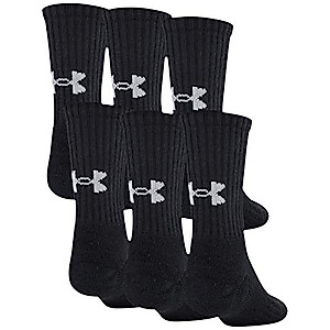 Under Armour Youth Training Cotton Crew Socks, Multipairs , Black (6-Pairs) , Small