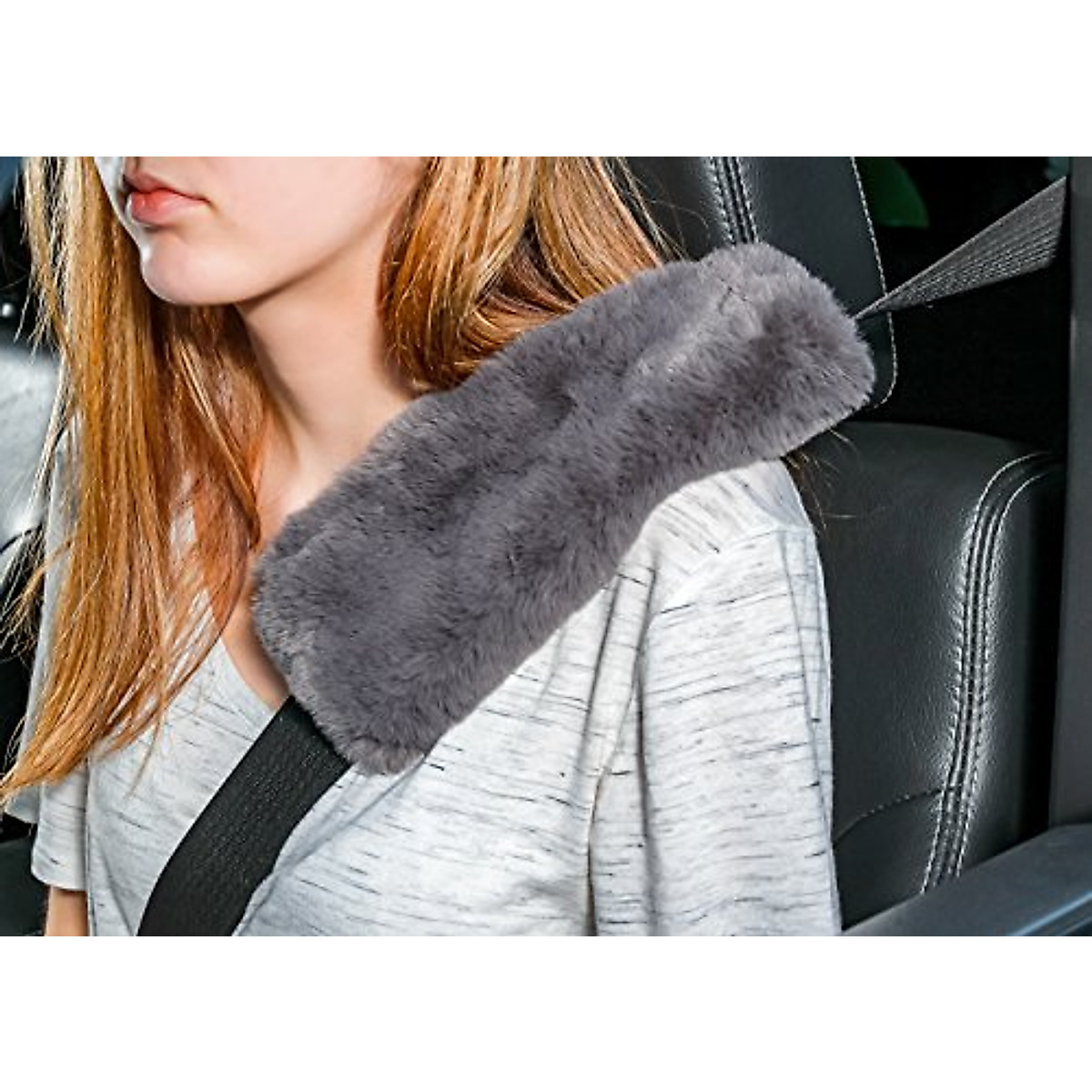 Camco 53054 Gray Faux Sheepskin Seatbelt Cover, 1 Pack