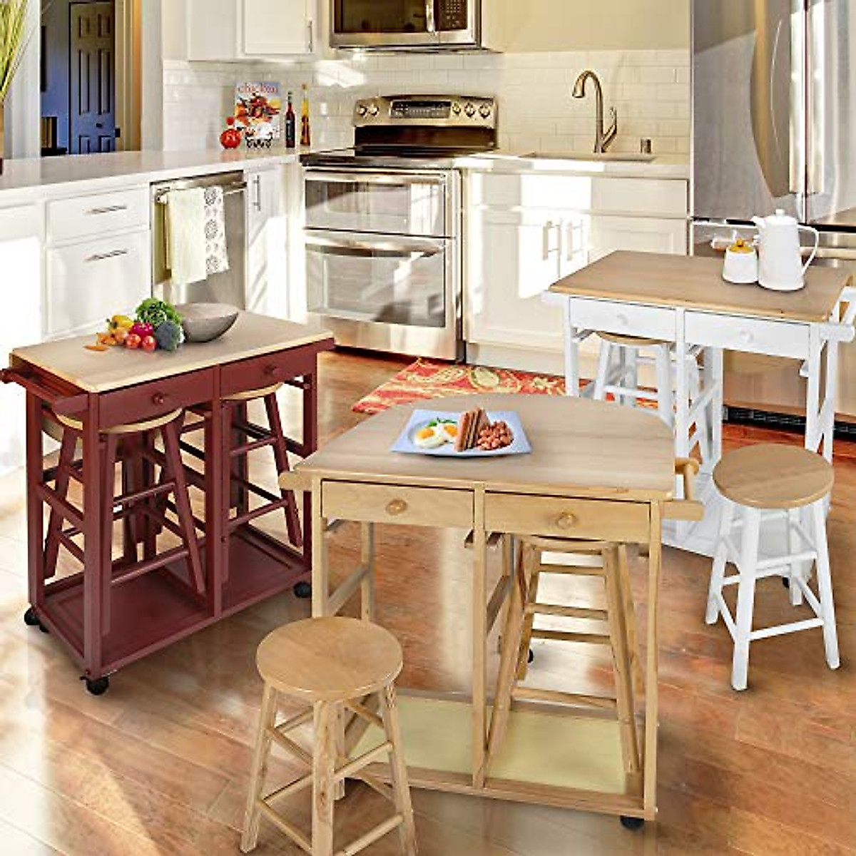 Casual Home Drop-Leaf Table Breakfast Cart, Red (New)