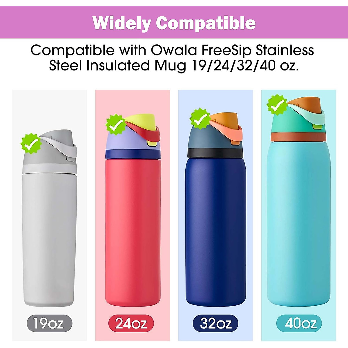 Gelecek 4pcs Replacement Stopper for Owala FreeSip, Water Bottle Top Lid Replacement Parts Compatible with Owala 19/24/32/40oz, BPA-Free Silicone Seal Bottle Cap Mouth Stopper Gasket, Pink