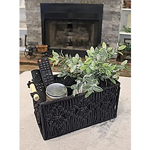AuldHome Boho Farmhouse Macrame Baskets (Set of 2, Black); Decorative Storage Bins for Home and Office