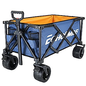 EchoSmile Collapsible Folding Wagon Cart, Beach Wagon for Sand with Big Wheels, Heavy Duty 400lbs Capacity Utility Wagon, Portable Garden Cart with Adjustable Handle, Foldable Grocery Wagon for Sports