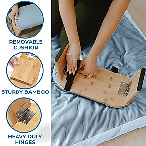 Florensi Zabuton Meditation Mat & Meditation Bench Bundle - Premium Velvet Floor Pillow with Bamboo Foldable Meditation Stool, Floor Cushion and Prayer Kneeler, Best Support for Sitting & Kneeling