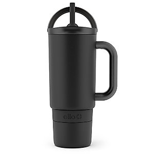Ello Port 30oz Tumbler with Carry Loop & Integrated Handle | Vacuum Insulated Stainless Steel Reusable Water Bottle Travel Mug | Leak Proof Lid | Flexible Straw | BPA-Free | Dishwasher Safe | Black