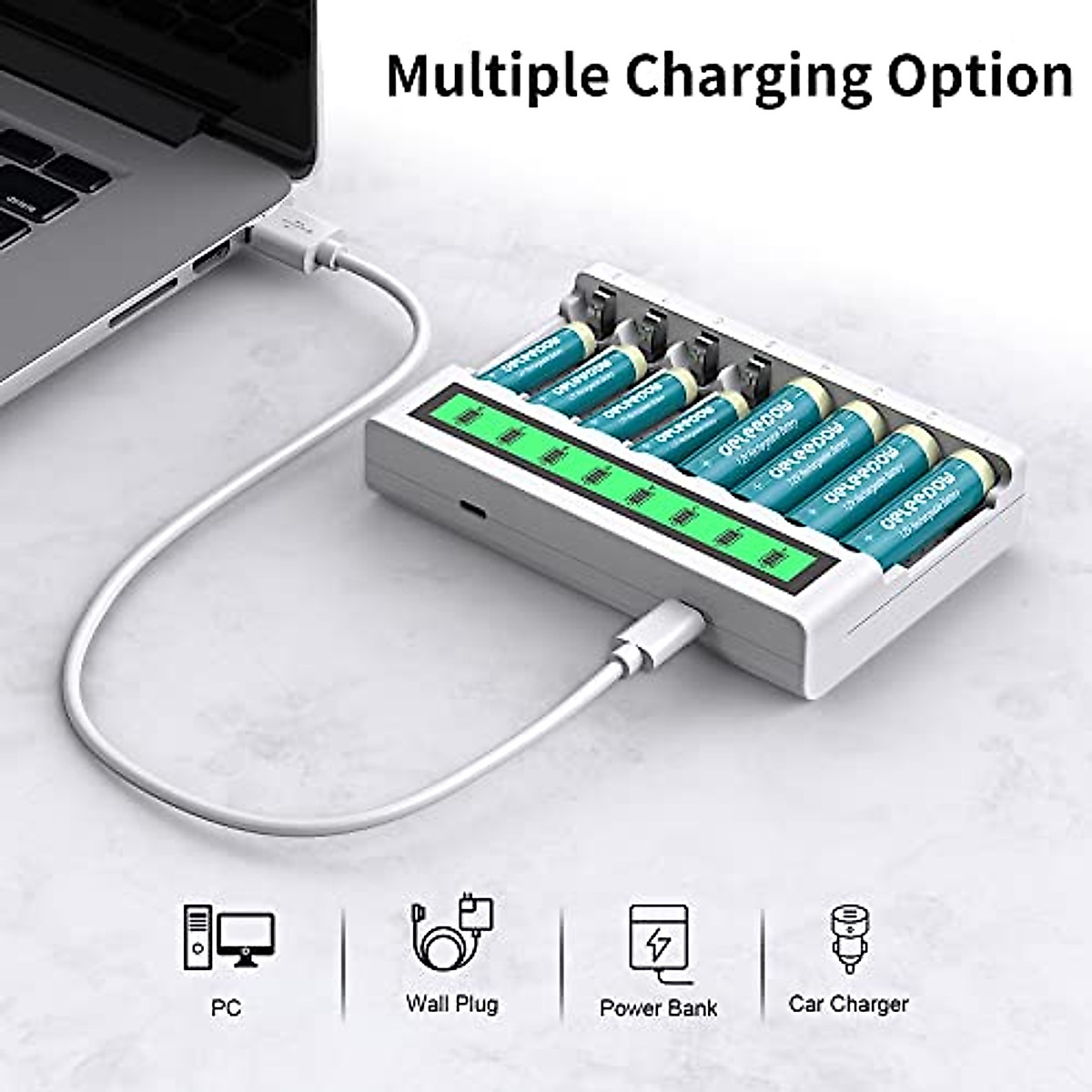 Deleepow Rechargeable AAA Batteries Ni-MH 1100mAh Triple A Batteries 8 Pack with AA AAA Individual Rechargeable Battery Charger 8-Bay