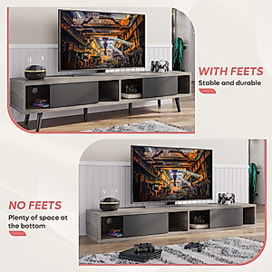 Bestier 70 inch Mid Century Modern TV Stand for 75 inch TV, Low Profile TV Stand with Storage, Entertainment Center for Living Room, Cord Management, Gray Wash