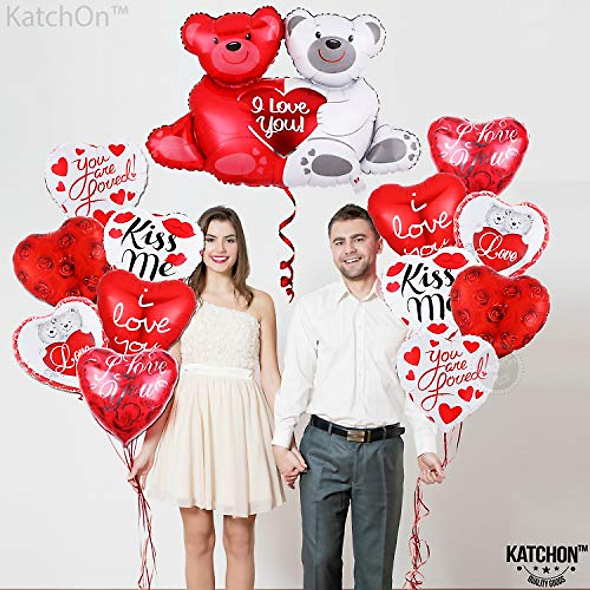 KatchOn, Large Teddy Bear Balloons Set - 40 Inch, Pack of 12 | Anniversary Balloons, I Love You Balloons for Special Night, Anniversary Decorations | Happy Anniversary Balloons, Red Heart Balloons