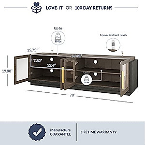 BELLEZE 70" TV Stand for TVs up to 75", Modern TV Cabinet & Entertainment Center with Shelves, Wood Storage Cabinet for Living Room or Bedroom - Brixston (Brown)