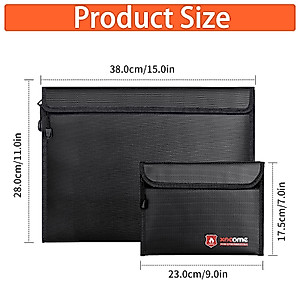 2 Pcs Fireproof Document Bags, File Storage Organizer Bag 15 x 11in/9 x 7 in Set Non-Itchy Silicone Coated Fire Resistant Bag for File Cash Jewelry Money and Valuables