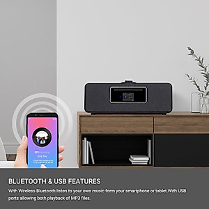 MS5 CD Player,FM Digital Radio,WiFi Internet Radio,Spotify Connect,Bluetooth Speaker,Dual Alarms Clock,USB Charging,Colour Display,Remote Control (Black Oak)