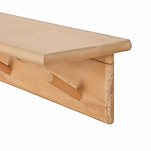 Kate and Laurel Alta Modern Floating Wood Wall Shelf with Coat Hooks, 36 x 5 x 5, Natural Wood, Decorative Wooden Shelf with 5 Hanging Posts for Storage