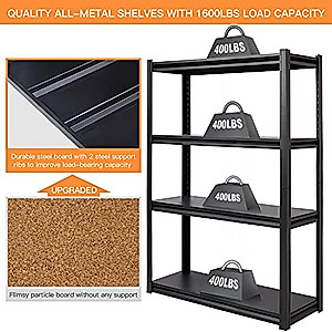 Raybee Garage Shelving Metal Shelving Unit Adjustable Heavy Duty Shelving Metal Shelves for Storage 4 Tier Industrial Shelving Rack Black 57" H x 39.4" L x 19" W
