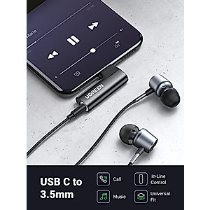 UGREEN USB C to 3.5mm Audio Adapter Type C Aux Headphone Jack DAC Stereo Mic HiFi Right Angle Earphone Dongle Compatible with iPad Pro Air 5 4 Mini 6, Galaxy S23 Ultra S22 S21 S20, Pixel 7 Pro, Black