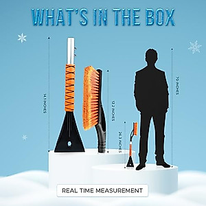 EcoNour 27" Aluminum Snow Brush with Ice Scrapers for Car Windshield and Window | Car Snow Scraper and Brush with Ergonomic Foam Grip Winter Accessories (Orange)