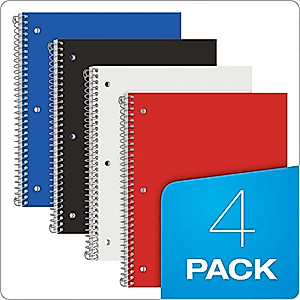 Oxford College Ruled Spiral Notebook 8.5 X 11 - Pack of 4 - College Ruled Paper - 1 Subject - Durable Plastic Cover -100 Sheets With Divider Pocket folder