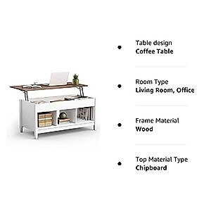Tangkula Wood Lift Top Coffee Table, Modern Coffee Table w/Hidden Compartment and Open Storage Shelf for Living Room Office Reception Room, Lift Coffee Table (White)