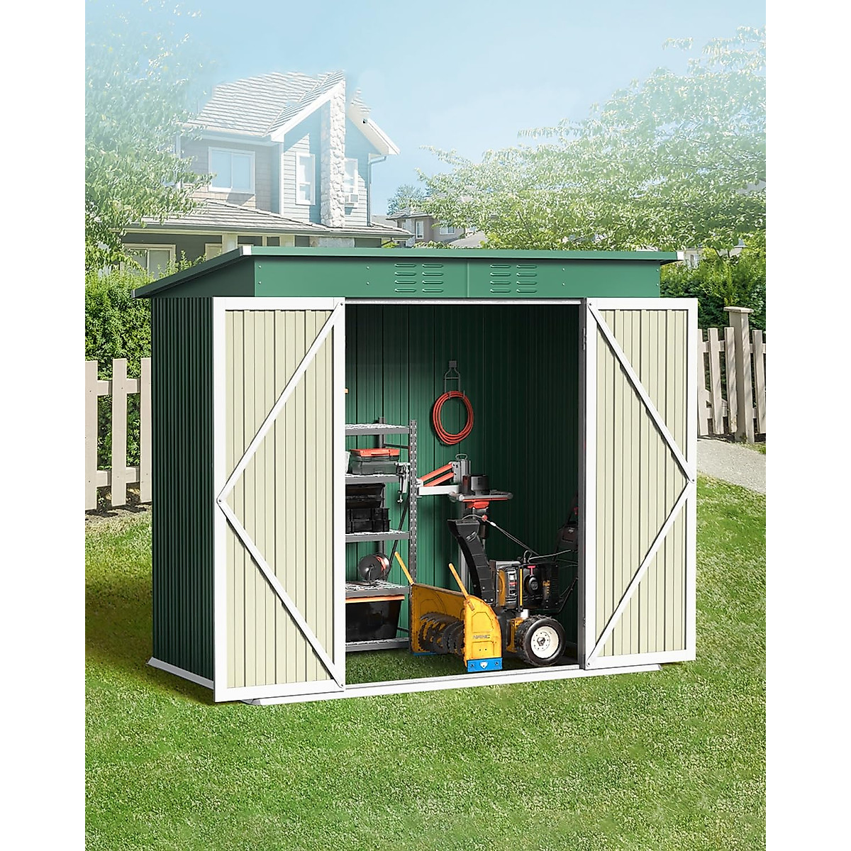 Bealife 6' x 4' Outdoor Storage Shed Clearance, Metal Outdoor Storage Cabinet with Double Lockable Doors, Waterproof Tool Shed, Backyard Shed for Garden, Patio, Lawn (Green)